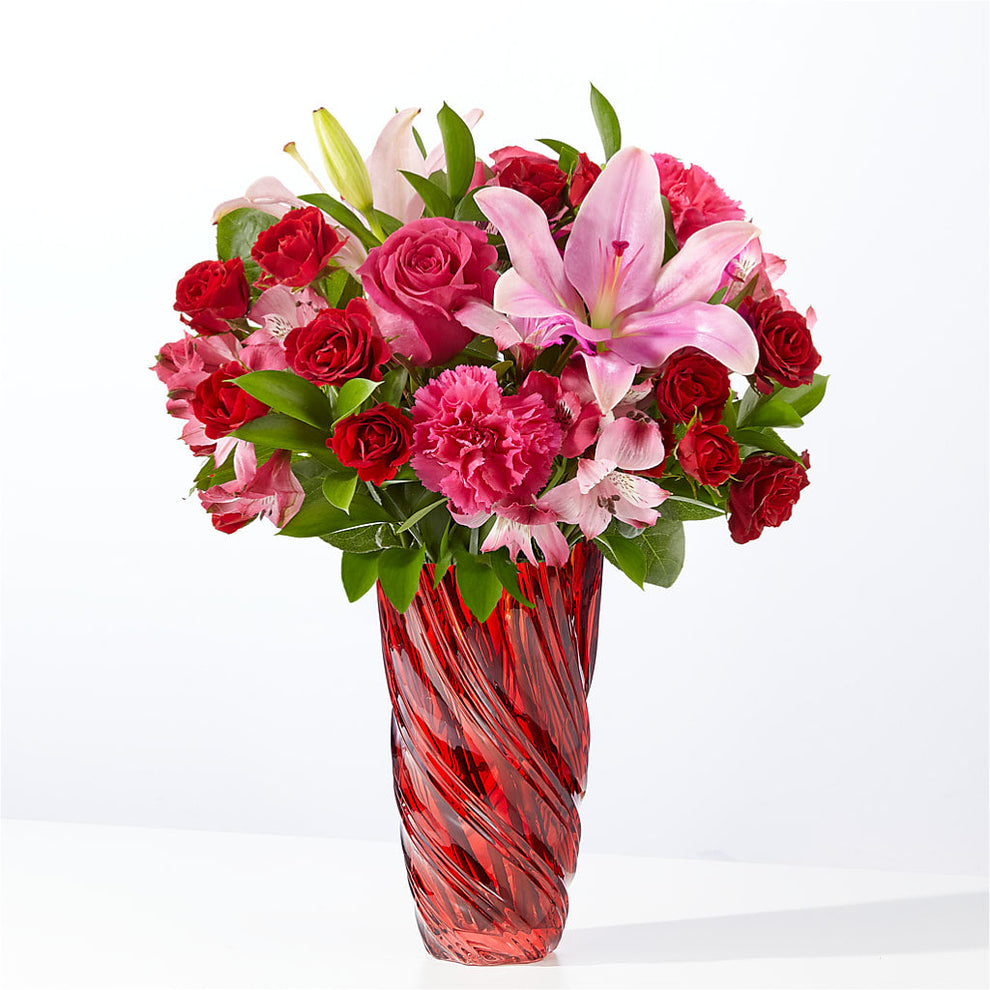 In Love Bouquet with Luxe Swirl Vase–Coleman Brothers Flowers Inc